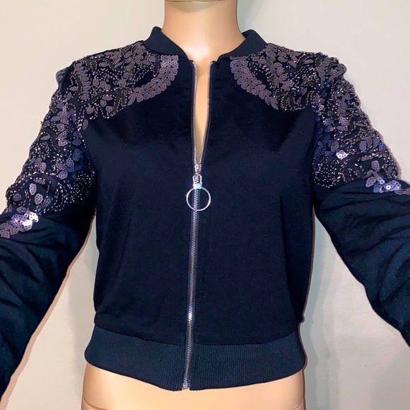 Cien | Jackets & Coats | Sequence Beaded Black Jacket | Poshmark